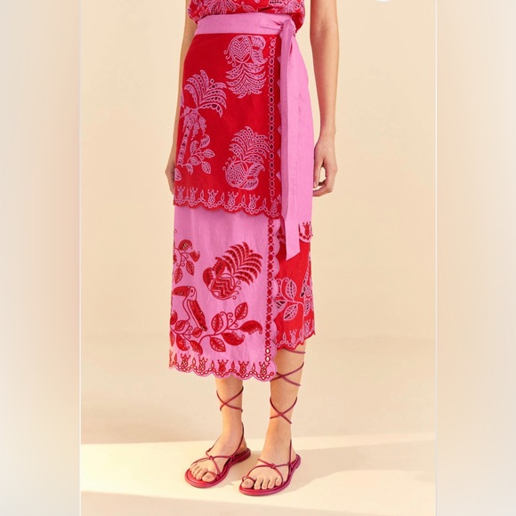 FARM Rio | Skirts | Nwt Farm Rio Red Palm Tree Richelieu Midi Skirt ...